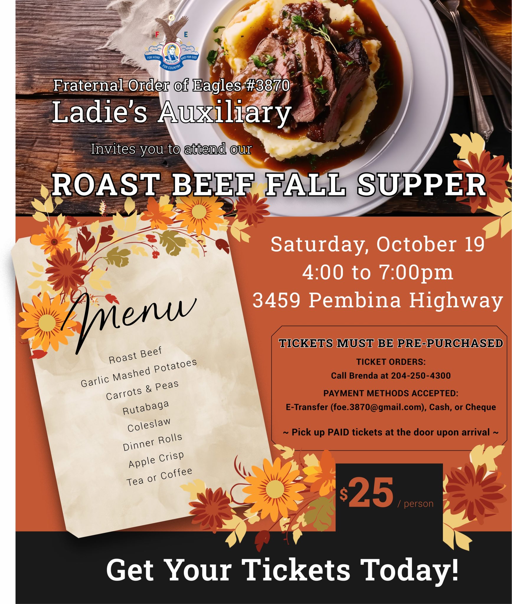 October Fall Supper – Fraternal Order of Eagles 3870